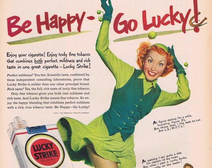 1951 Lucky Strike Cigarettes Original Vintage Advertisement With Pretty ...