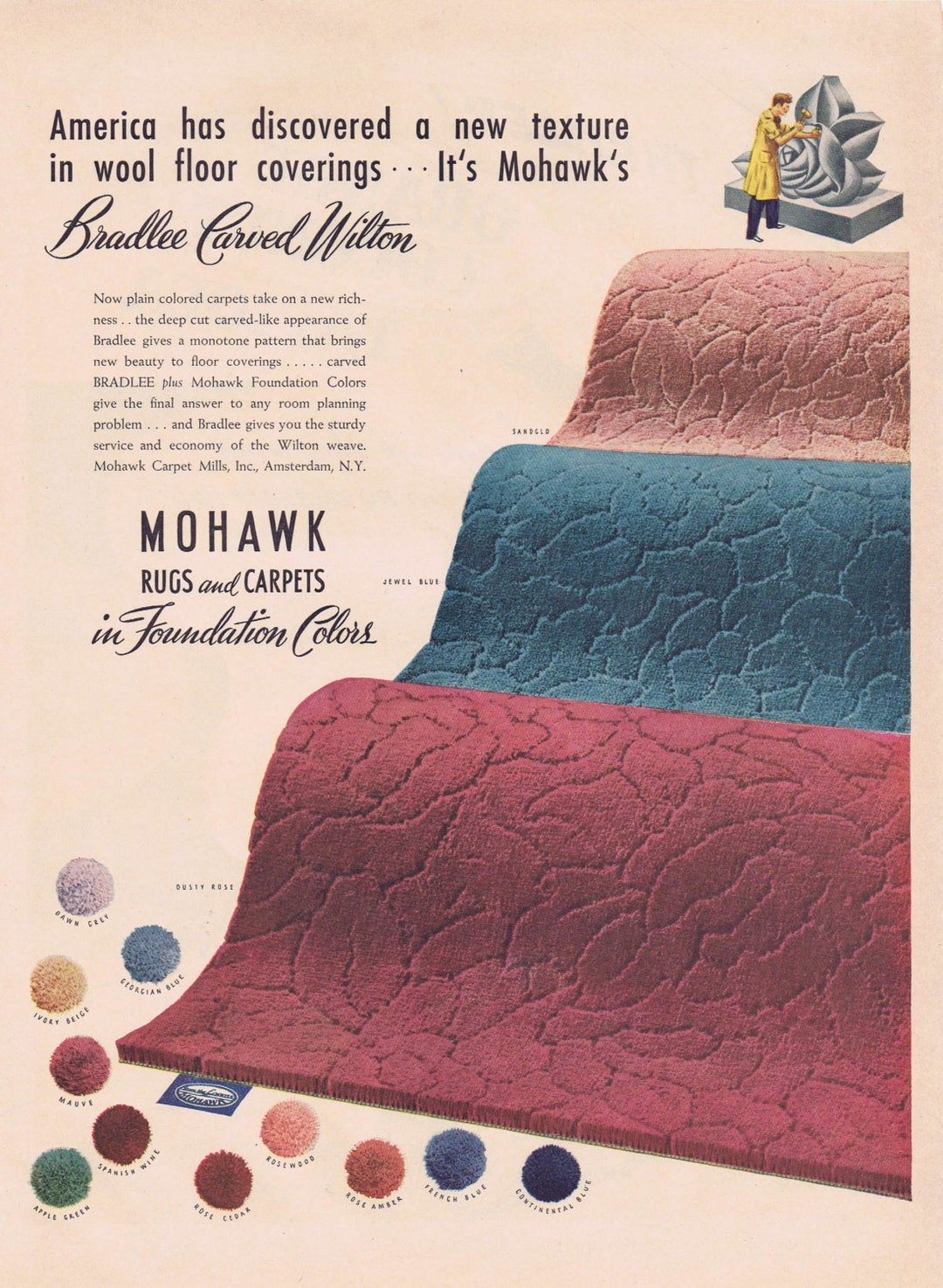 1943 Mohawk Rugs and Carpet WW2 Era Original Vintage Advertisement ...