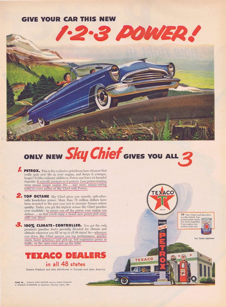 1955 Texaco Sky Chief Gasoline Station Original Vintage Advertisement ...