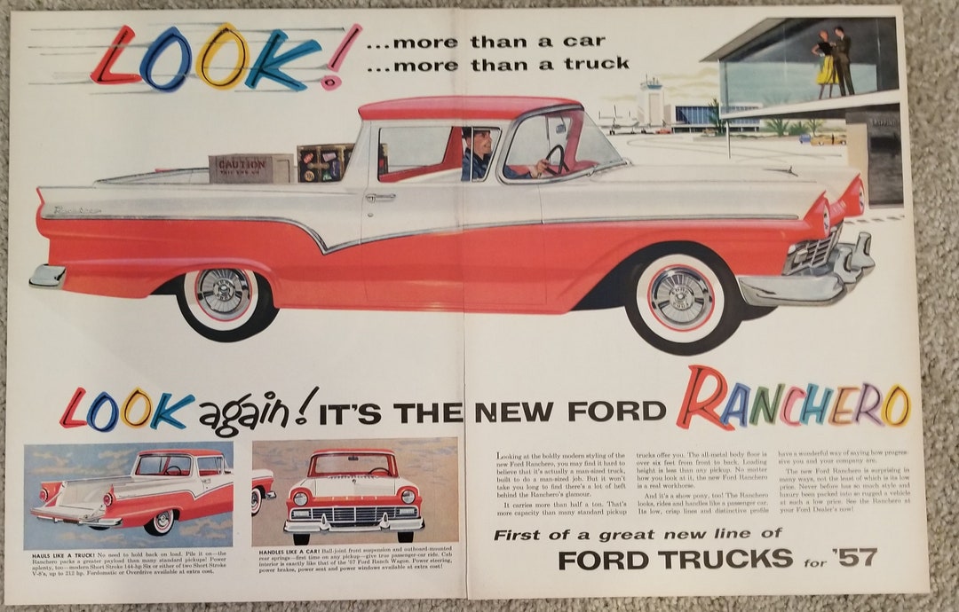 1957 New Ford Ranchero Car Unique Giant Double-page Original Vintage ...