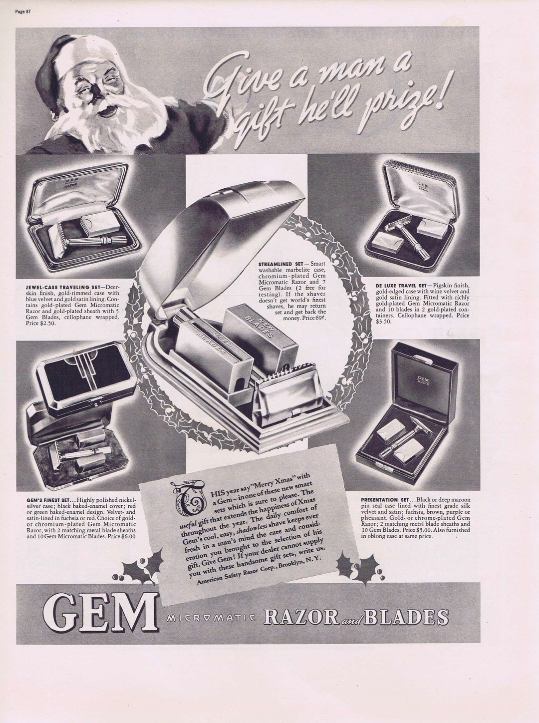 1937 Gem Mens Razor Blades Christmas Gift or G&W Whiskey Hunting the ...