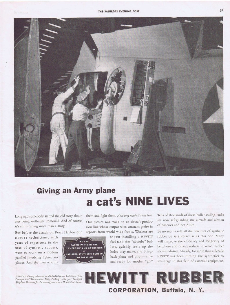 1943 WW2 Building a War Plane Hewitt Rubber Corp Original Vintage ...