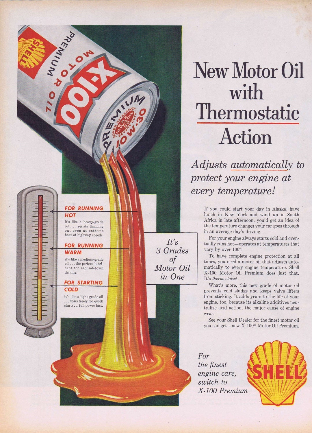 1957 Shell X-100 Premium Motor Oil With Thermostatic Action Original ...