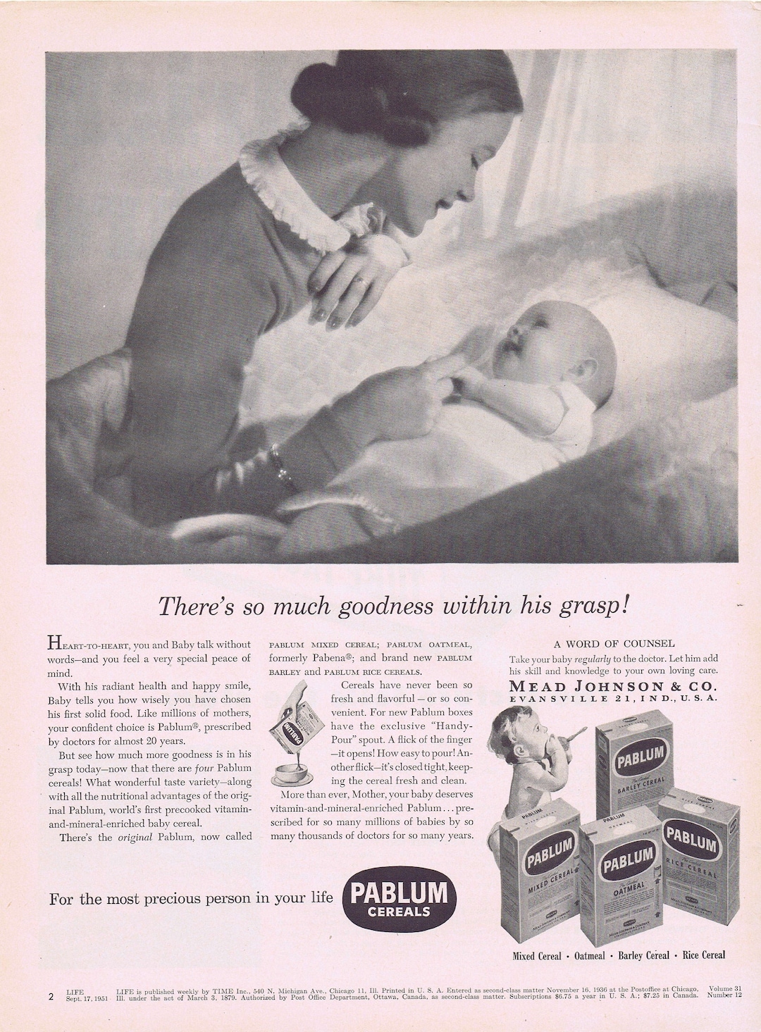 1951 Mead Johnson Baby Pablum Cereals or B.F. Goodrich Tubeless Tires ...