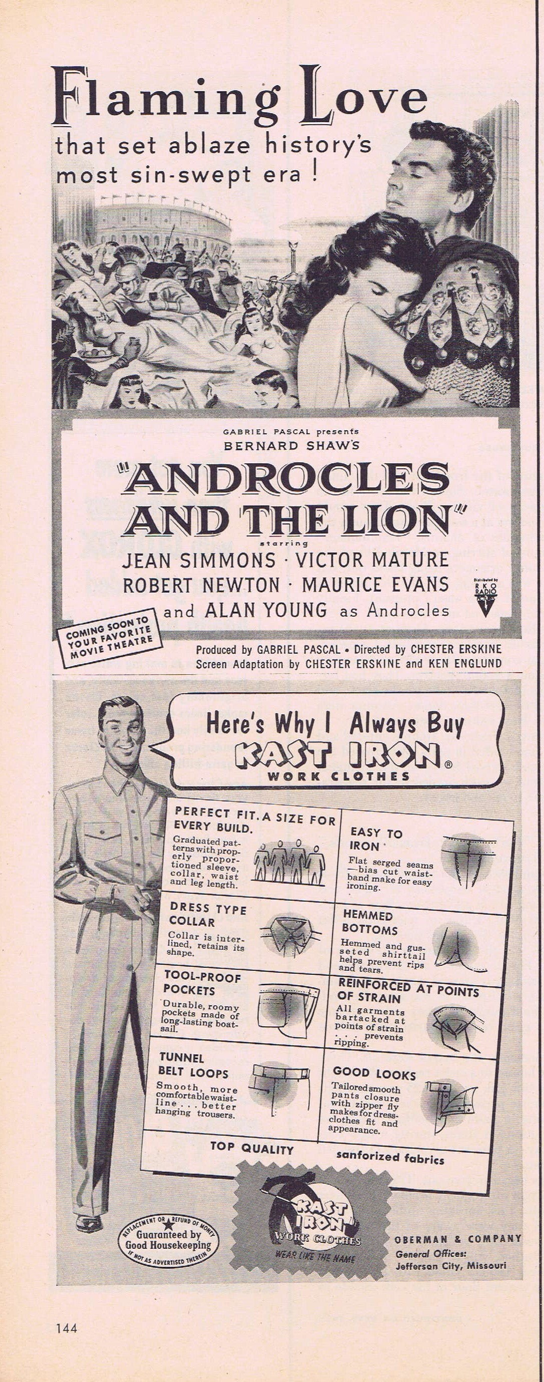 1952 Kast Iron Work Clothes Vintage Advertisement or Androcles and the ...