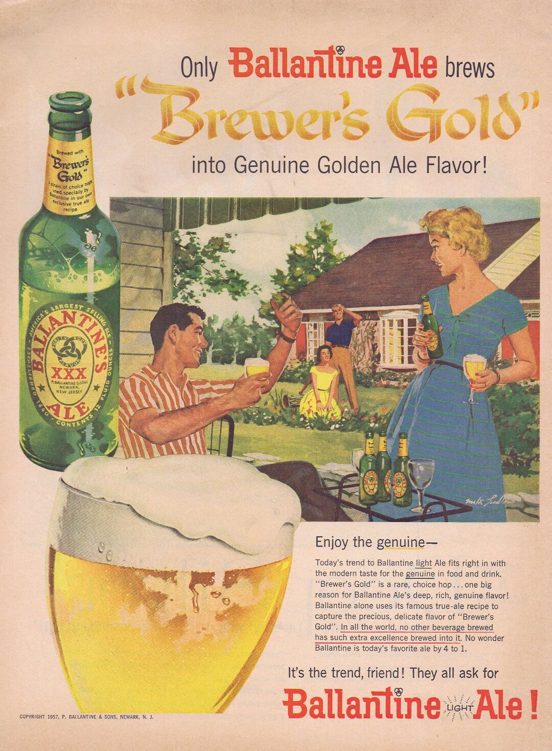 1957 Ballantine Ale Beer “brewer’s Gold” With Neighbors or Holmes ...