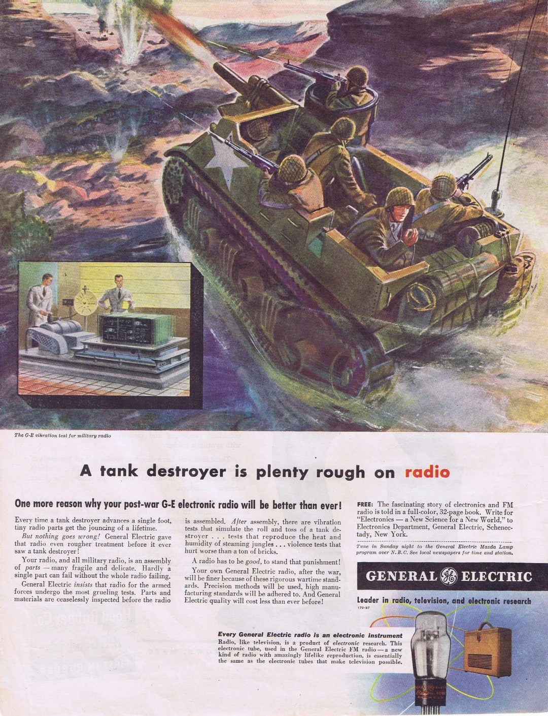 WW2 Tank Destroyer Combat Drawing and General Electric Radio Original ...