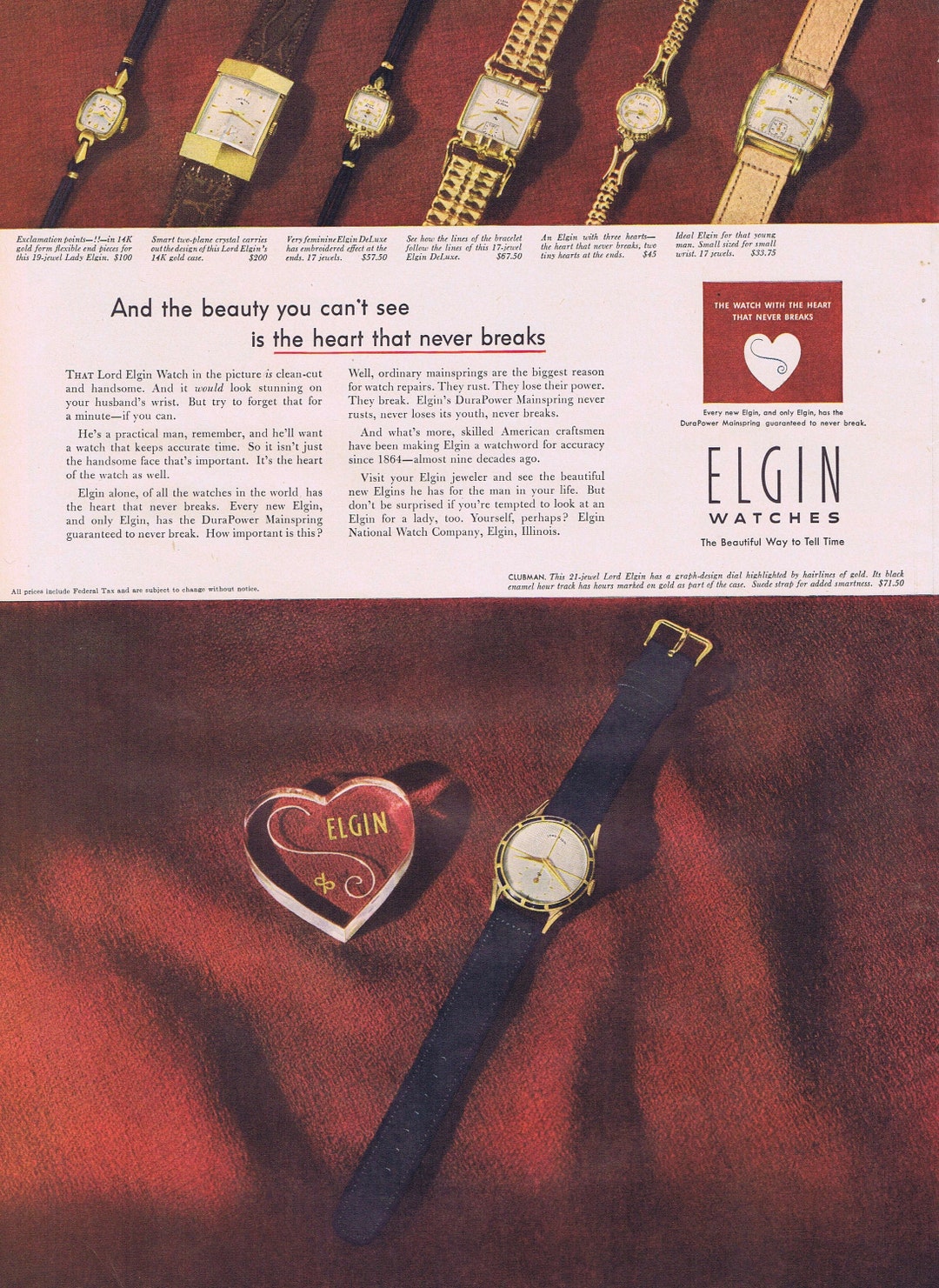 1951 Elgin Watches Beautiful Way to Tell Time Original Vintage ...
