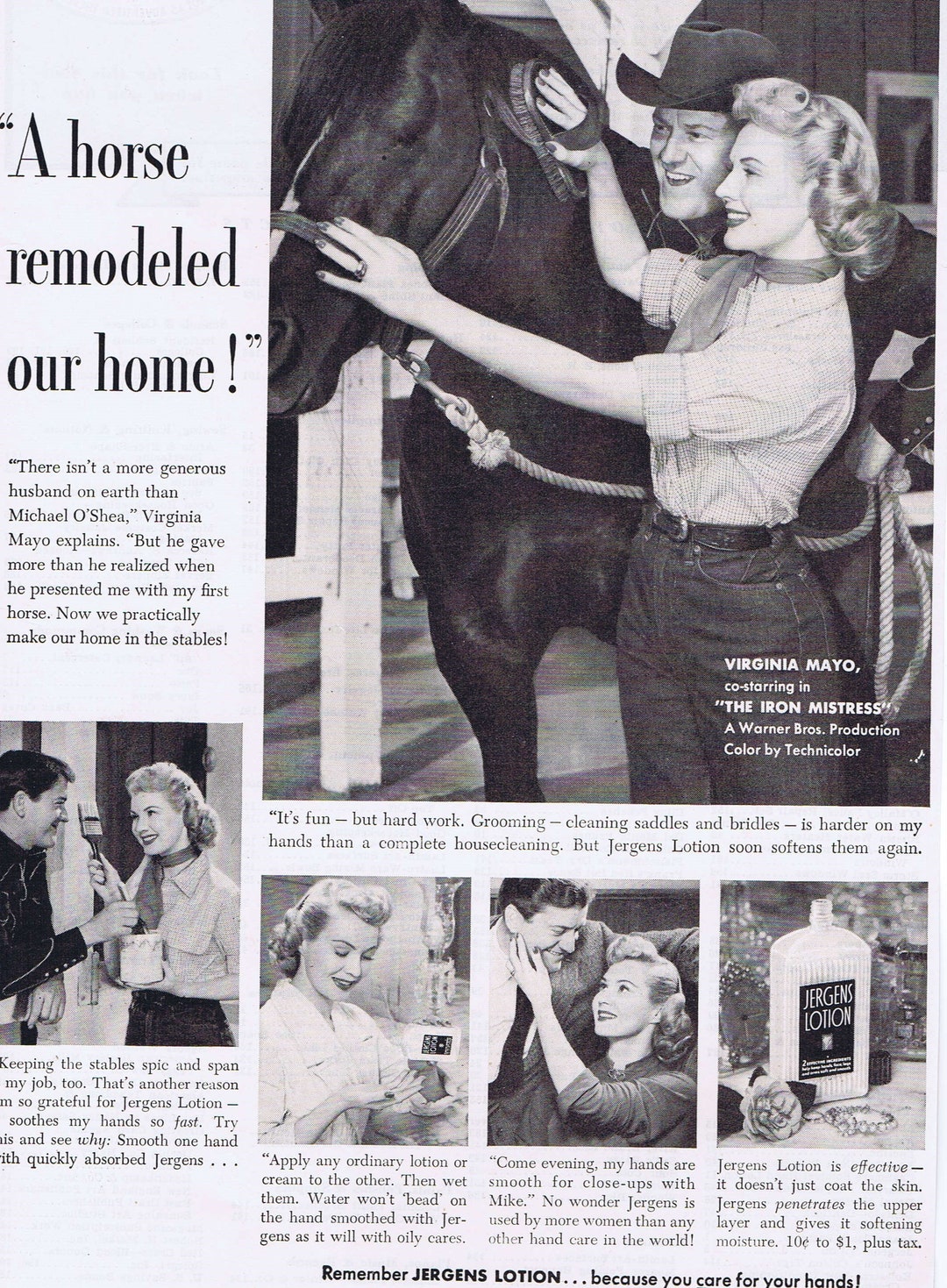 1952 Virginia Mayo and Husband Michael O’shea Jergens Hand Lotion ...