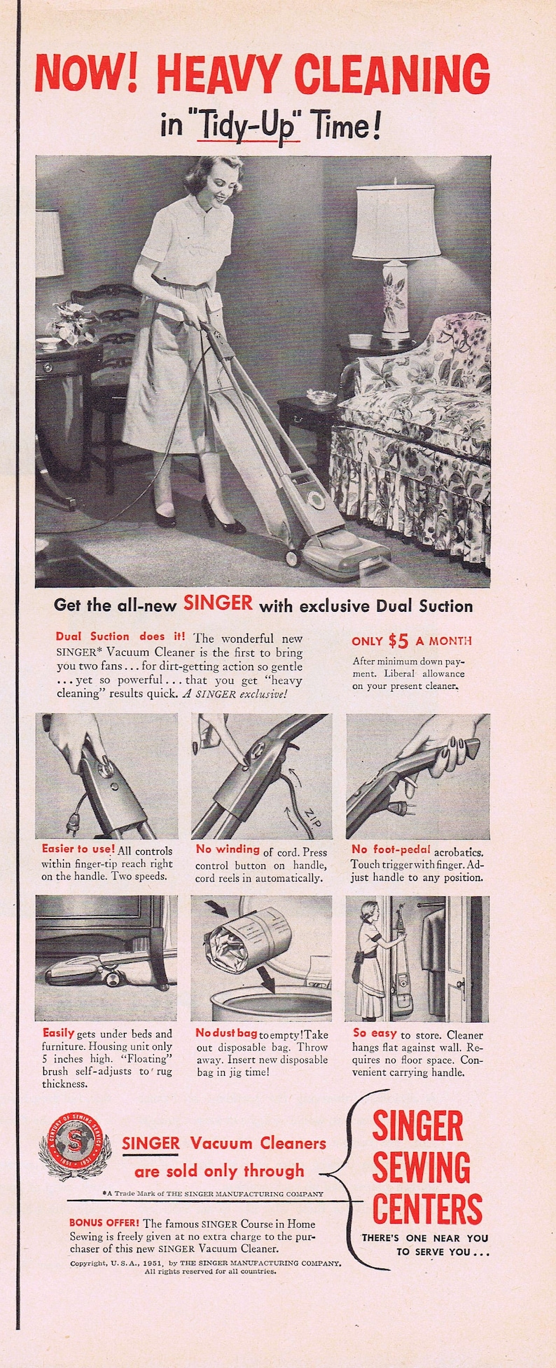 1951 Singer Vacuum Cleaner and Sewing Centers Original Vintage | Etsy