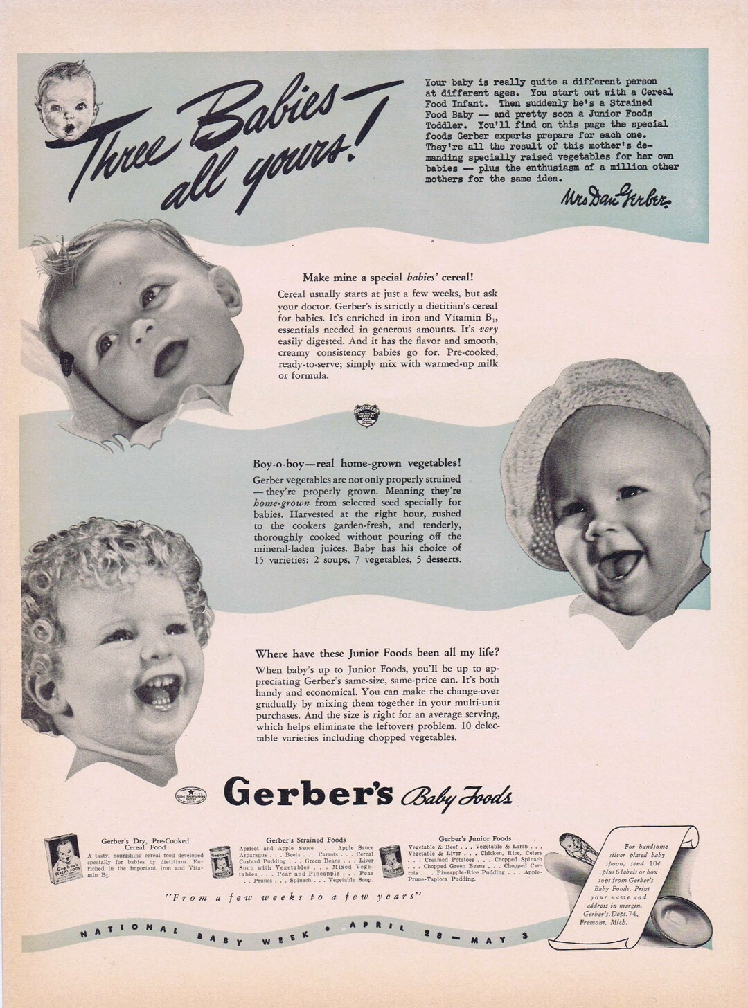 1941 Gerber’s Baby Foods Original Vintage Ad With Cute Baby Pictures - Etsy