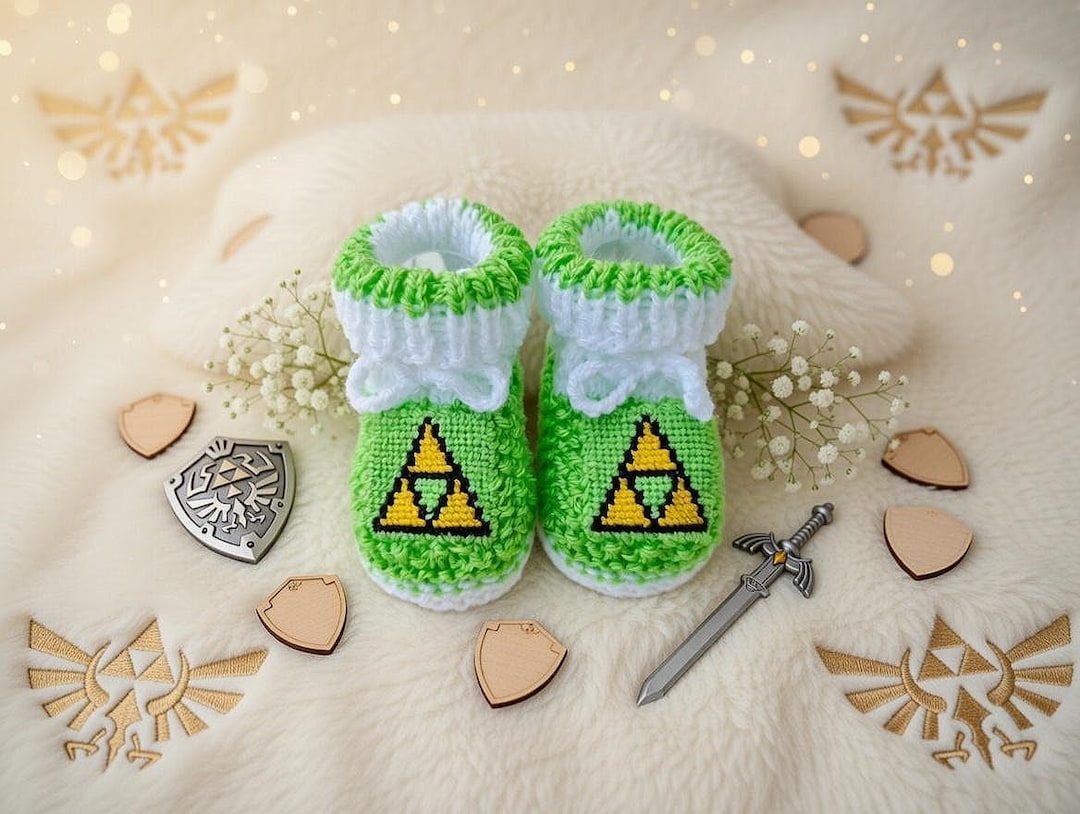 Zelda Triforce Inspired Knitted Baby Booties * Crib Shoes * Handmade ...