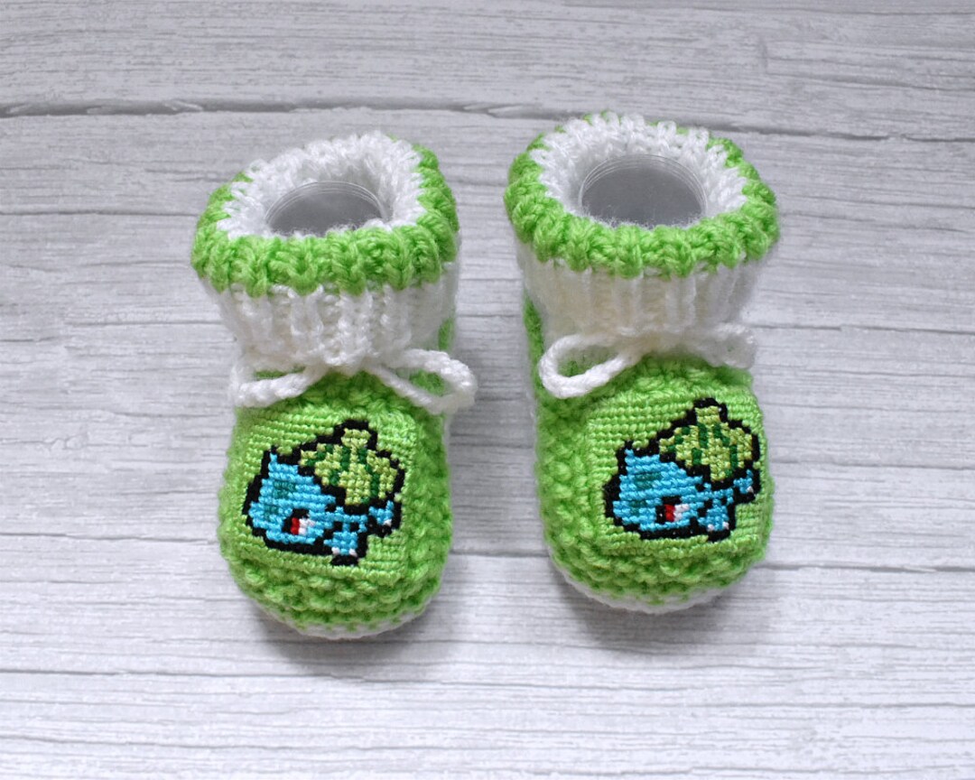 Pokemon Bulbasaur Inspired Knitted Baby Booties, Gender Neutral Bootie ...