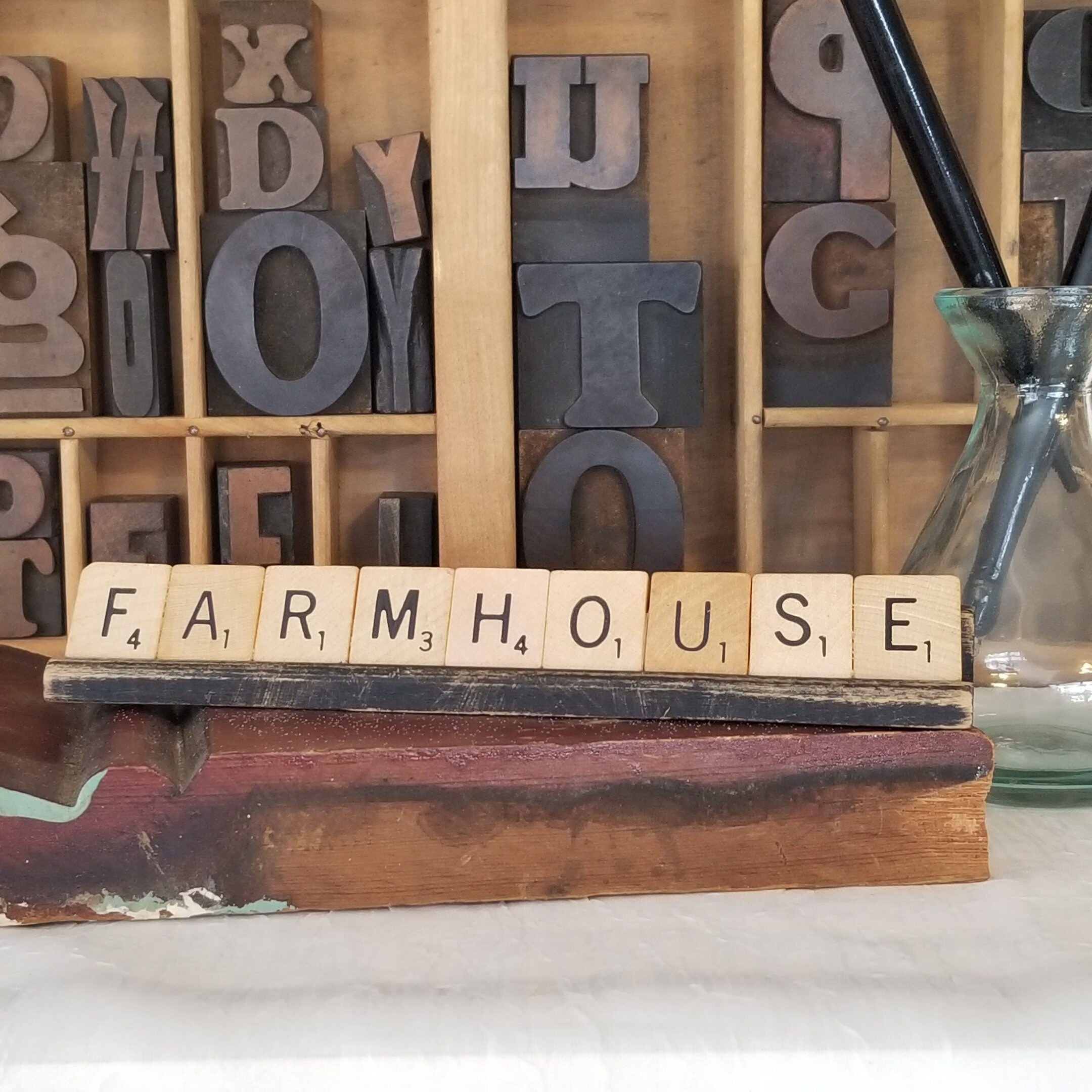 Farmhouse Scrabble Signs, Shelf Sitter, Country Kitchen Props ...