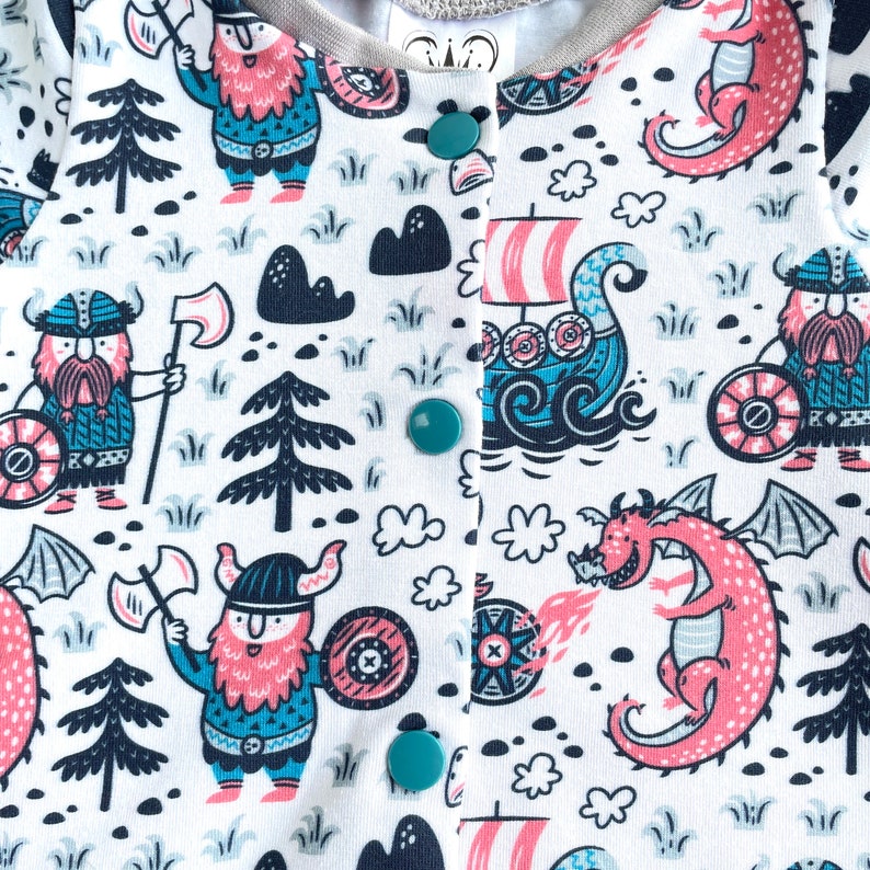 Viking Baby Romper, Nordic Valkyrie Organic Cotton Sleepsuit, Handmade ...