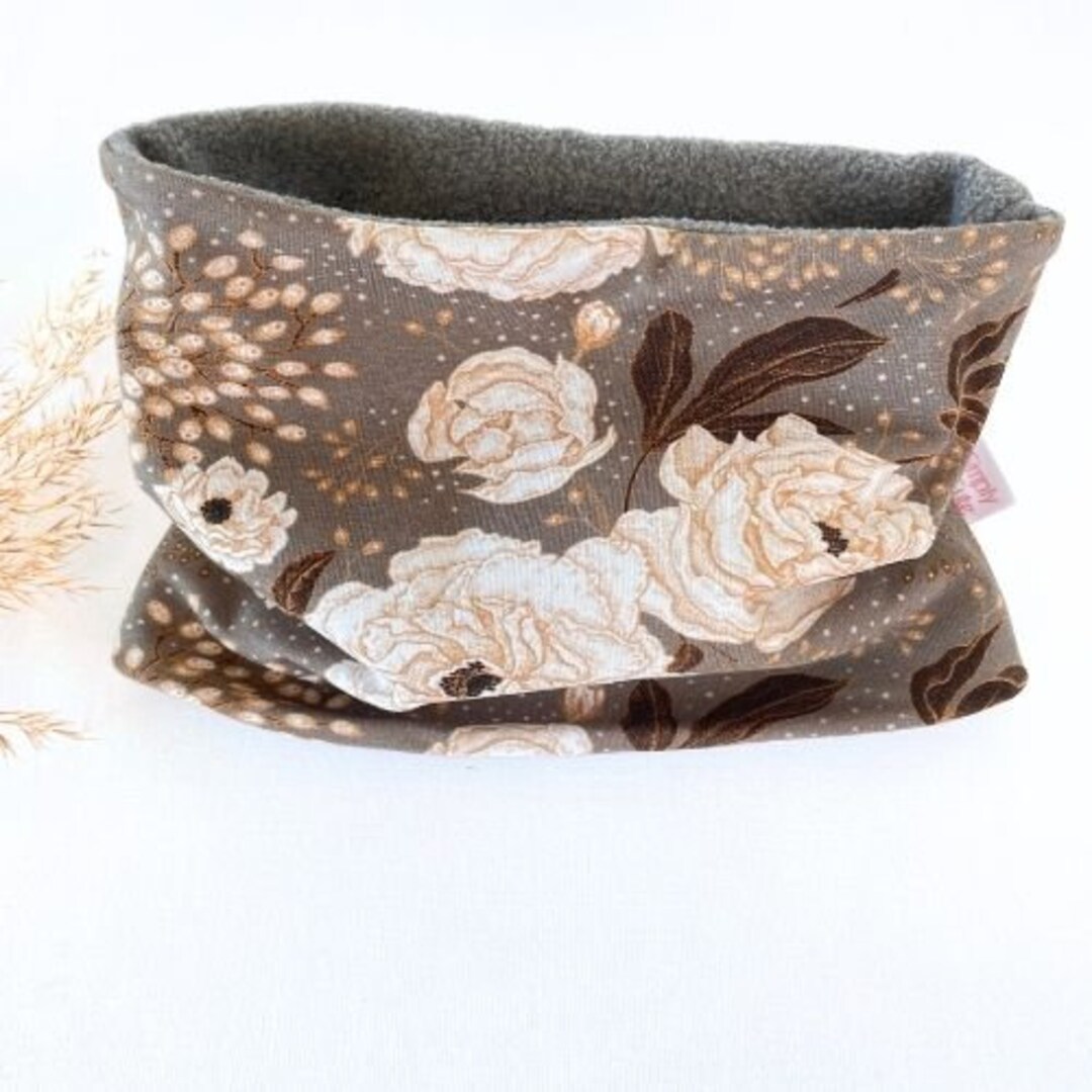 Fleece Lined Neck Buff, Floral Cotton Jersey Fleece Snood Neck Warmer ...