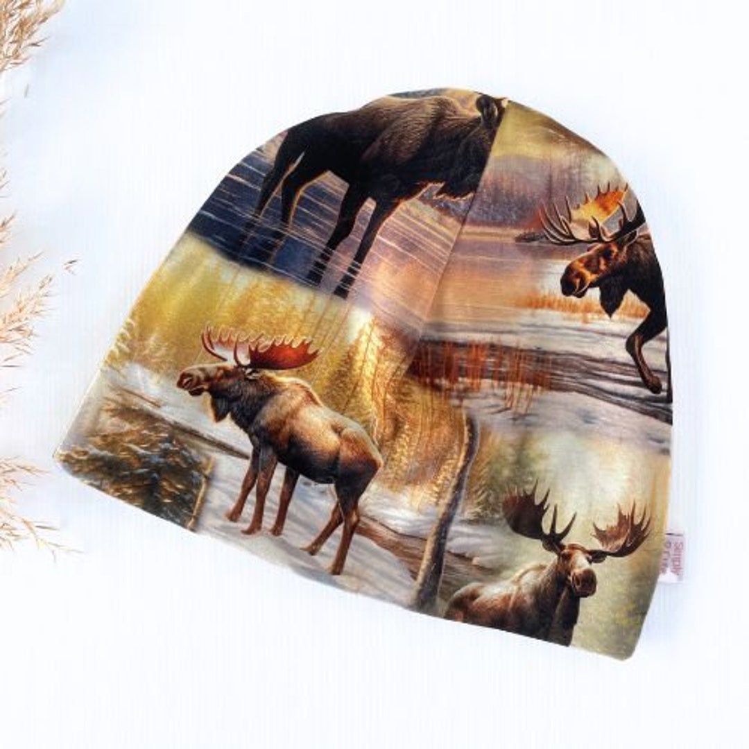 Moose Beanie Hat, Unisex Elk Toque, All Sizes Cotton Slouchy Beanie ...