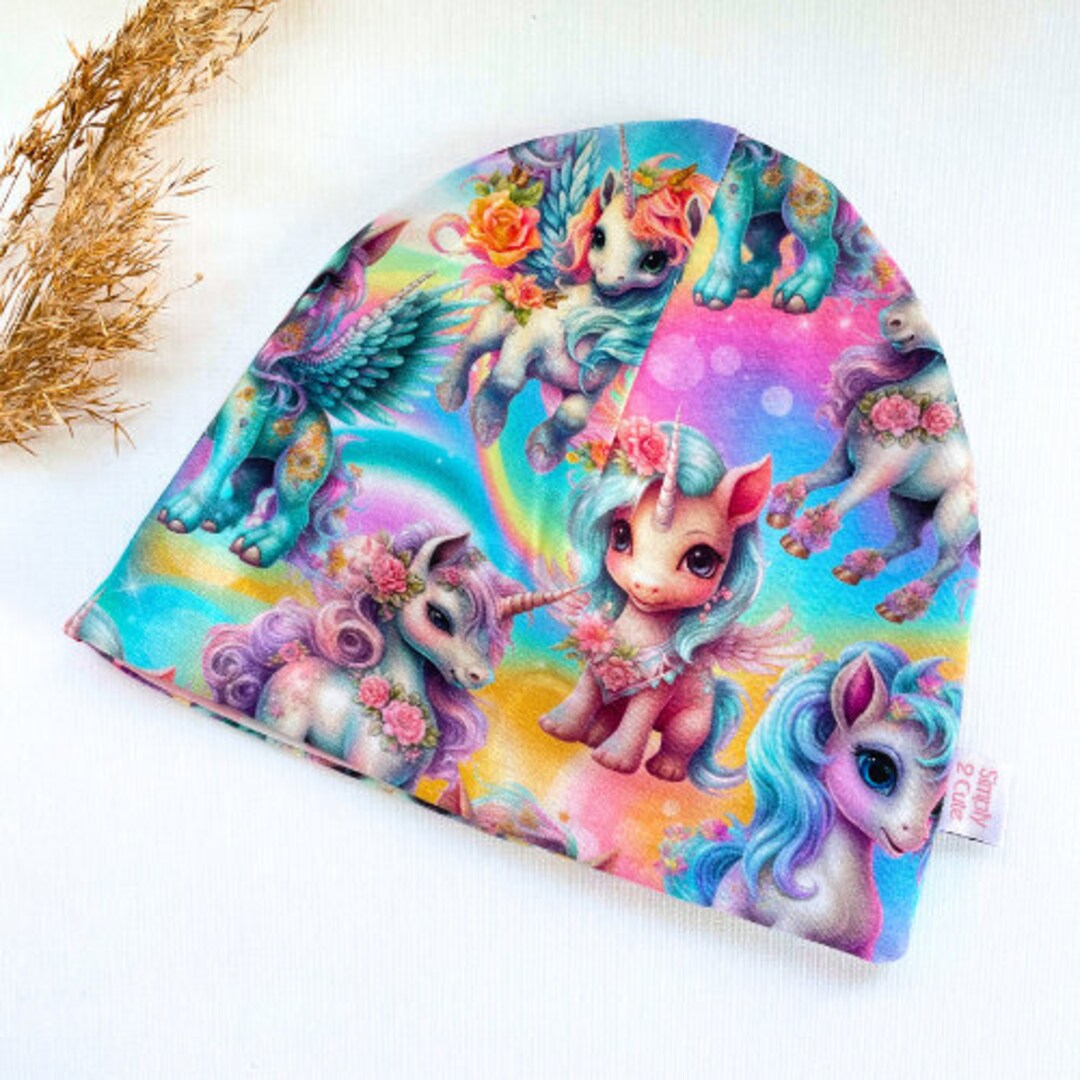 Unicorn Beanie: Pastel Rainbow Watercolor Toque, Reversible Cotton ...