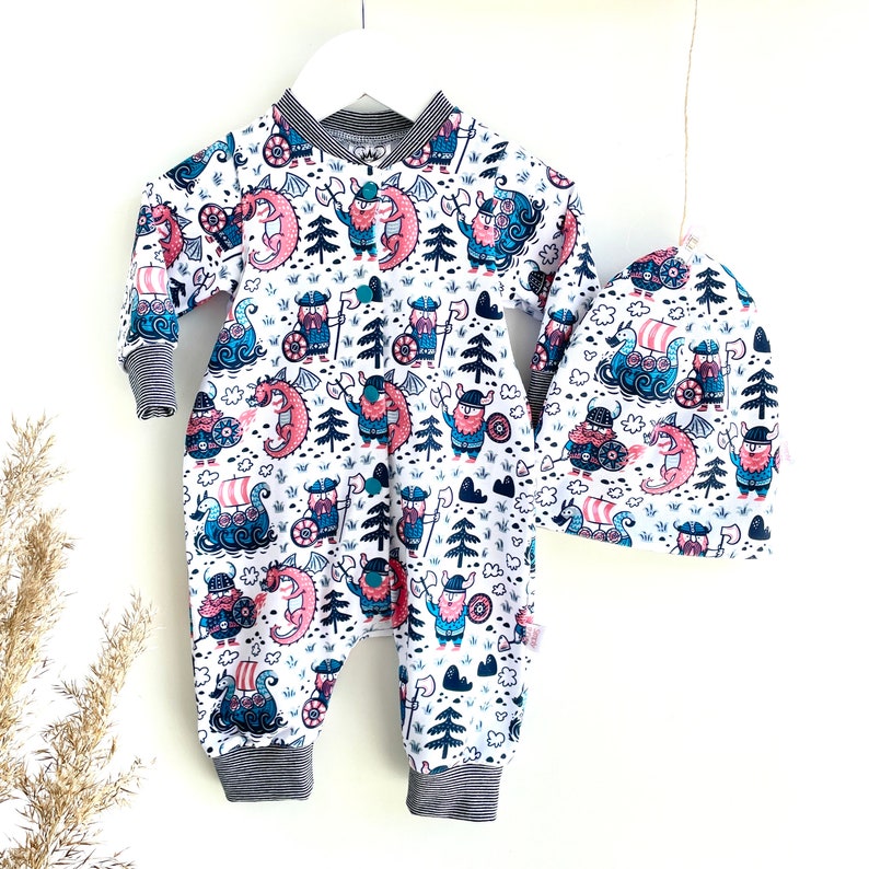 Viking Baby Romper, Nordic Valkyrie Organic Cotton Sleepsuit, Handmade ...