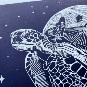 Sea Turtle and the Moon Original Lino Print - Etsy