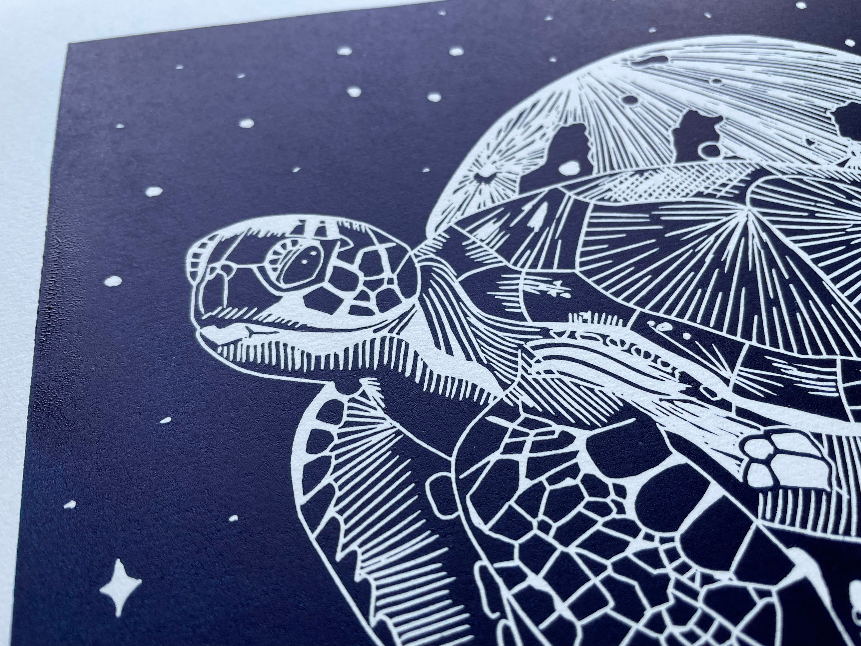 Sea Turtle and the Moon Original Lino Print | Etsy