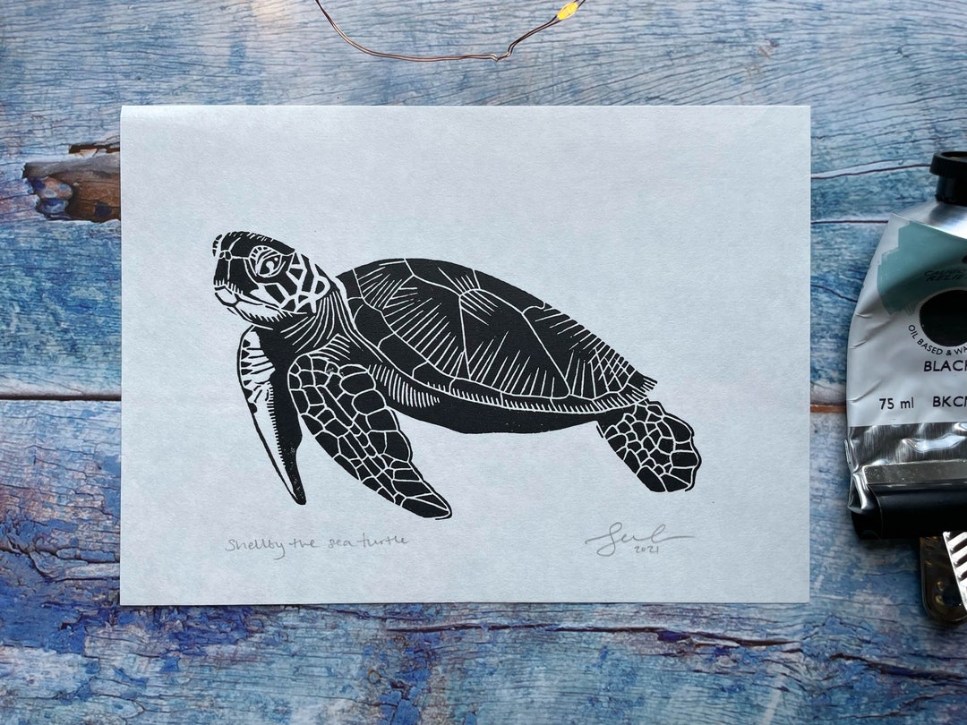 Sea Turtle A5 Lino Print - Etsy