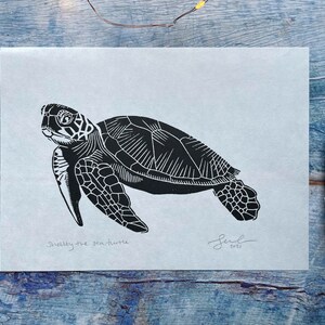 Sea Turtle A5 Lino Print - Etsy