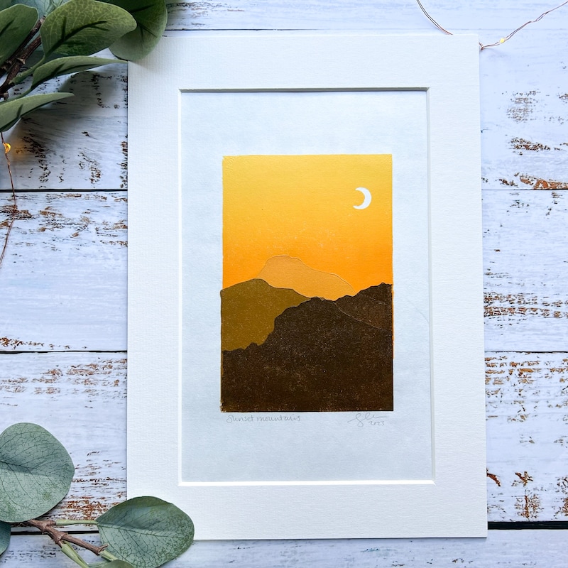 Mountain Linocut - Etsy