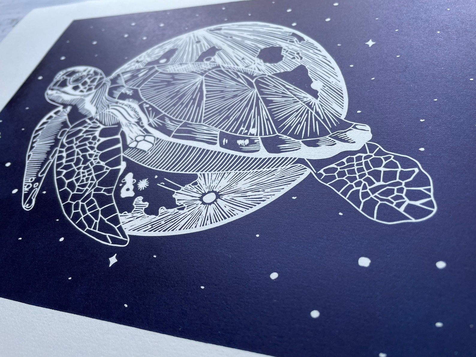 Sea Turtle and the Moon Original Lino Print | Etsy