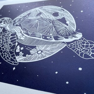 Sea Turtle and the Moon Original Lino Print - Etsy