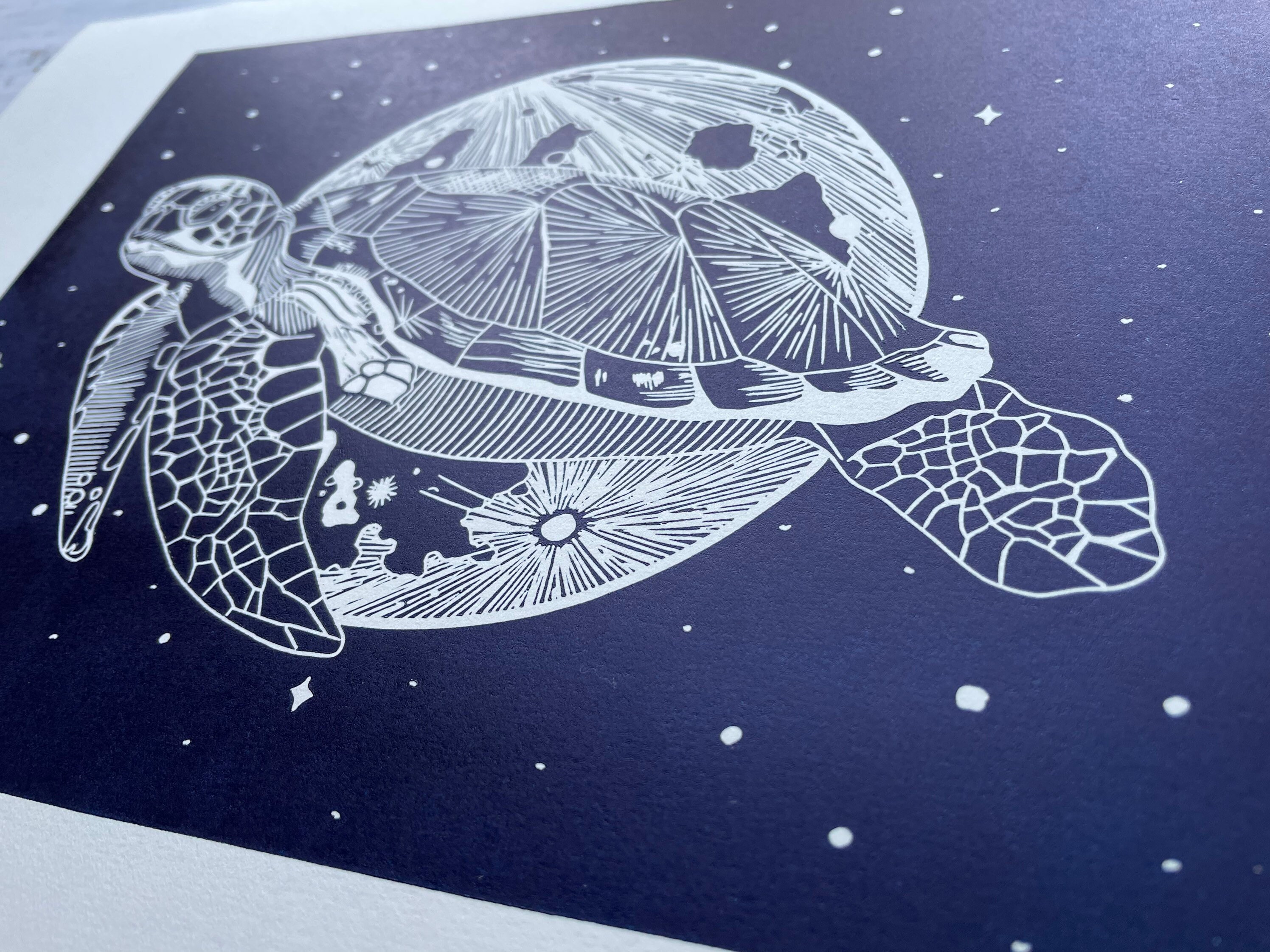 Sea Turtle and the Moon Original Lino Print | Etsy