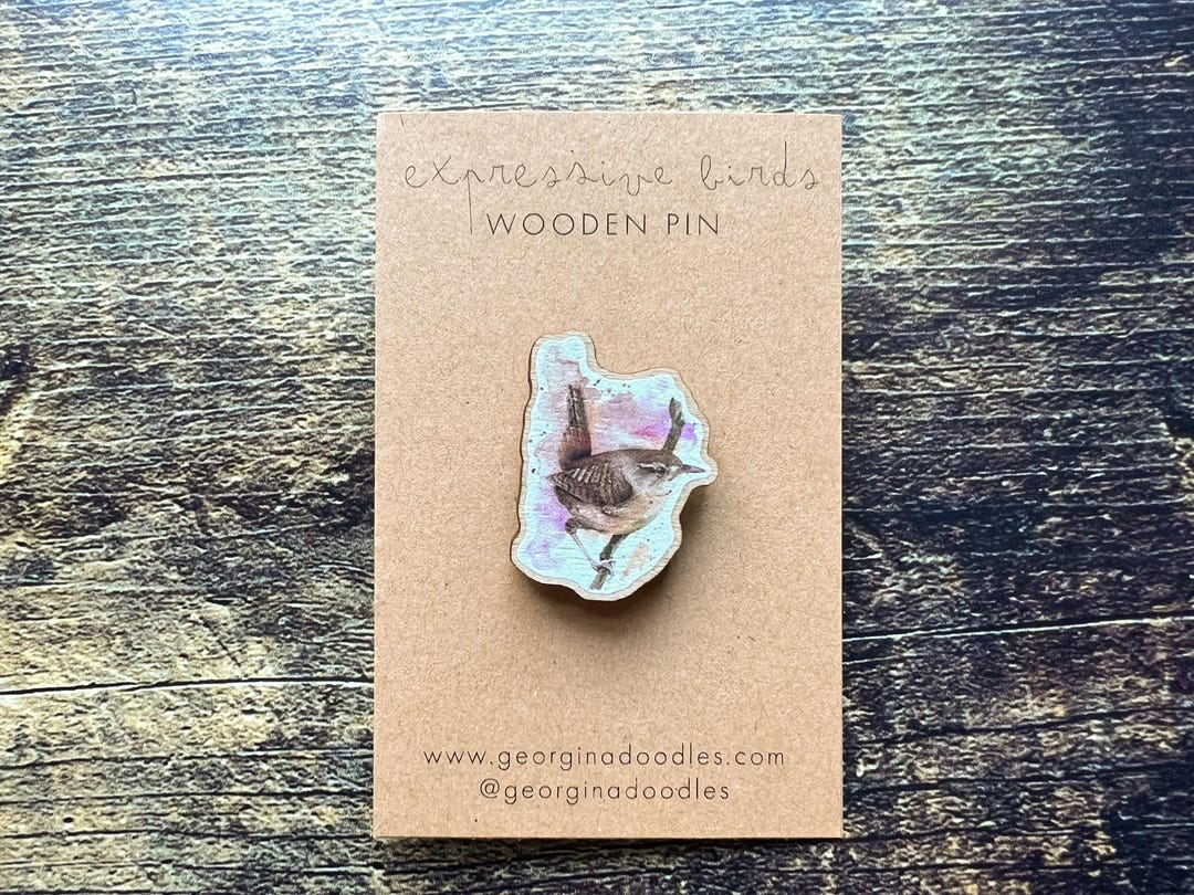 Wren Wooden Pin Badge Birding, Gifts for Bird Lovers, Sustainable Wood ...