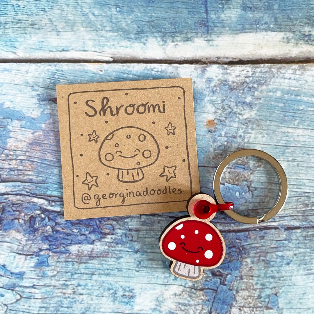 Mushroom Keyring Wooden Keyring Cute Keyring Mushroom - Etsy