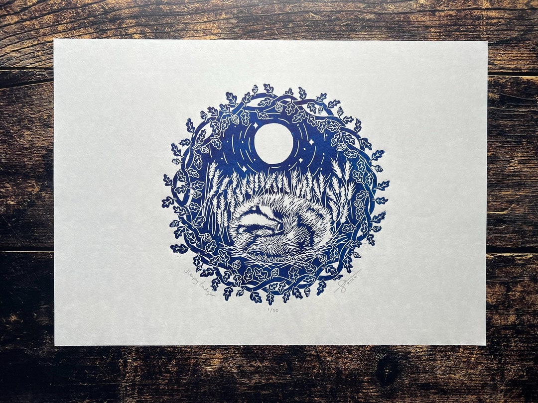 Sleepy Badger Lino Print | Limited Edition Wildlife Art - Etsy