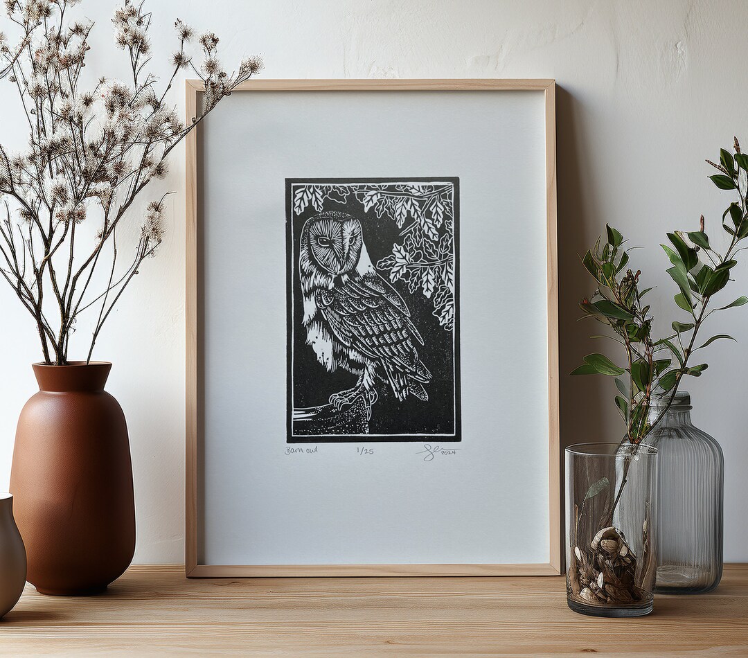 Barn Owl A4 Lino Print | Limited Edition, Birds of Prey, Owl Art, Bird ...
