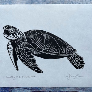 Sea Turtle A5 Lino Print - Etsy