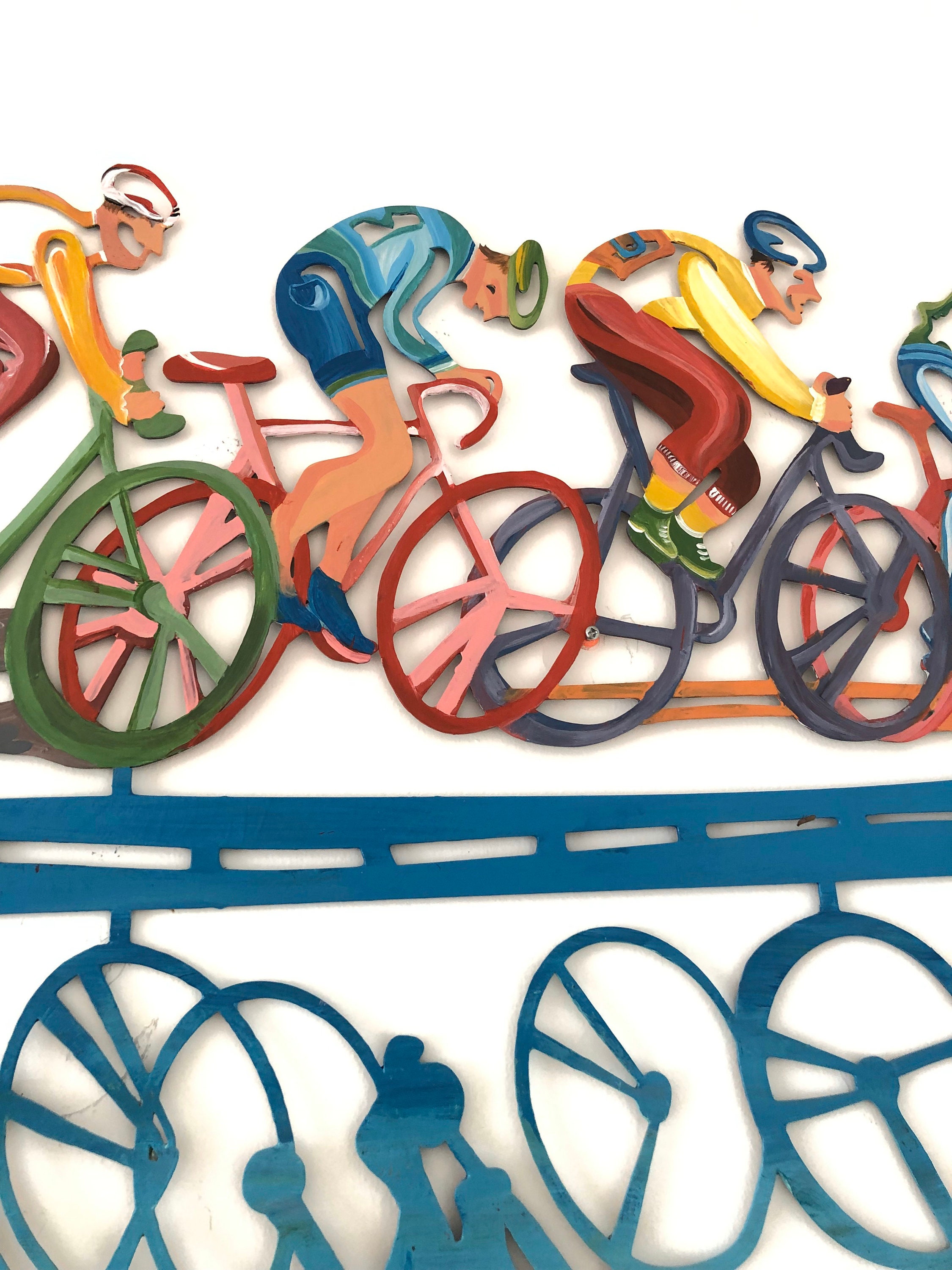 The Bikers 70 Cm Wall Sculpture, Bicycles Wall Sculpture, Bicycle Art ...