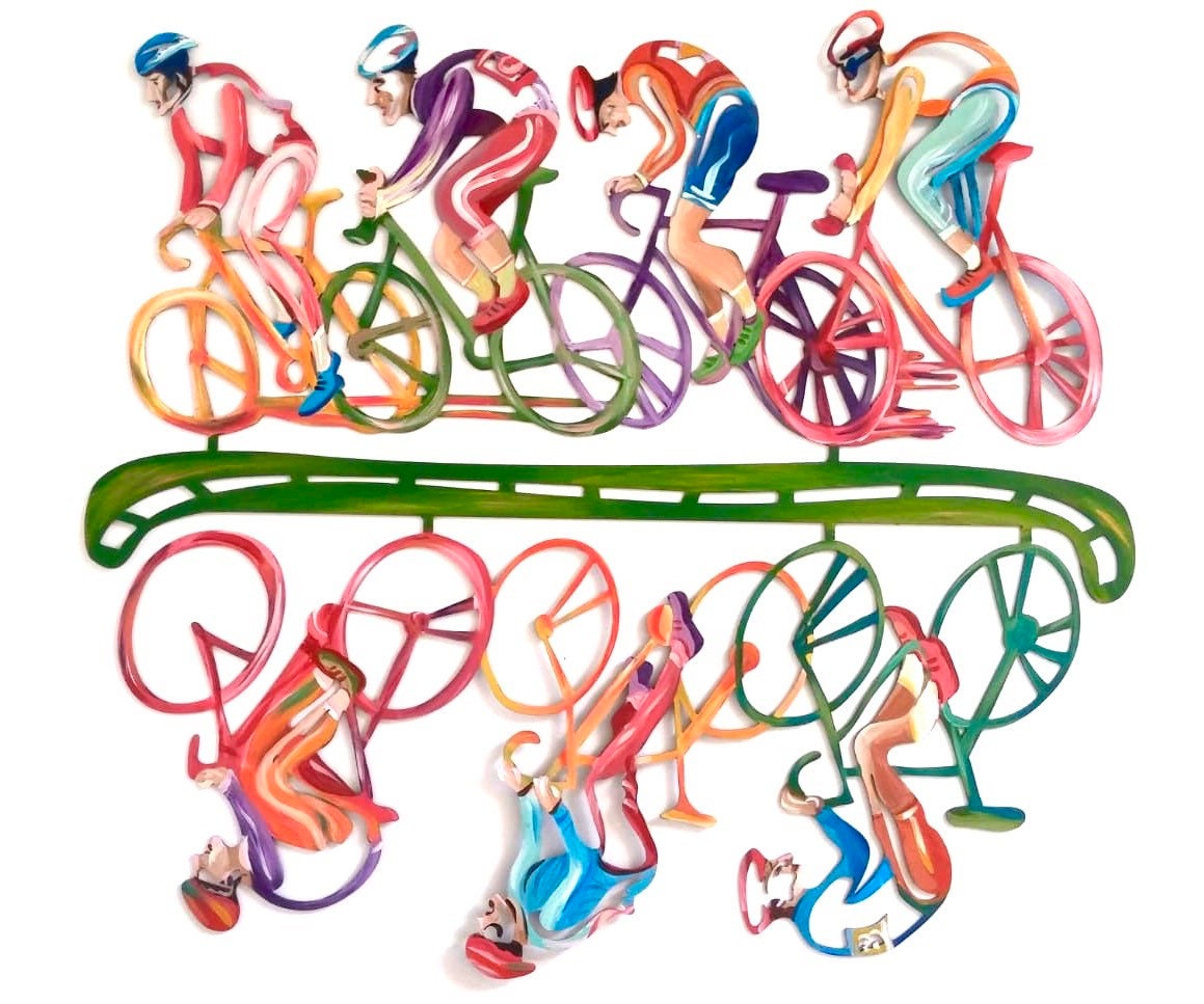 The Bikers 70 Cm Wall Sculpture, Bicycles Wall Sculpture, Bicycle Art ...