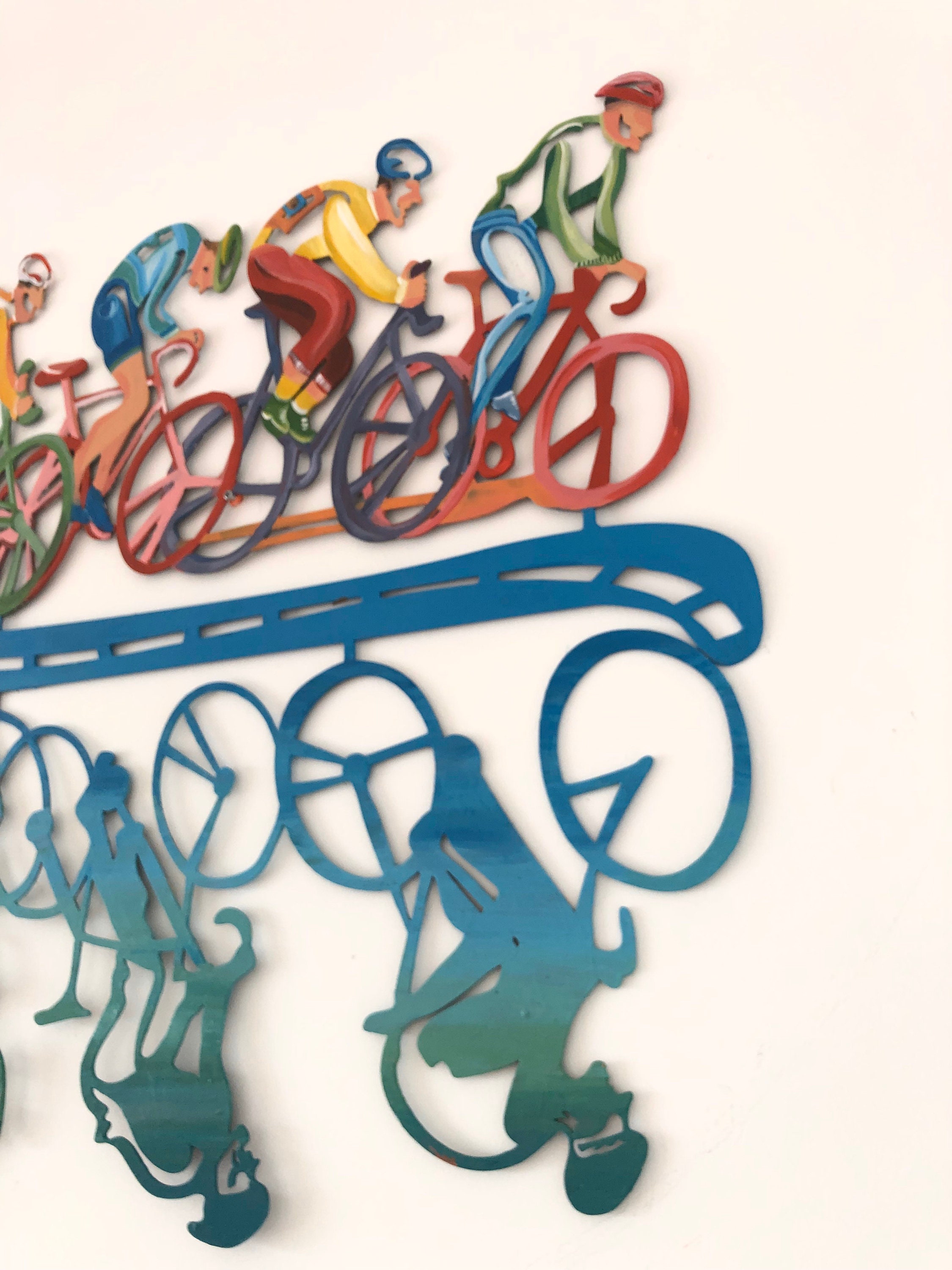 The Bikers 70 Cm Wall Sculpture, Bicycles Wall Sculpture, Bicycle Art ...