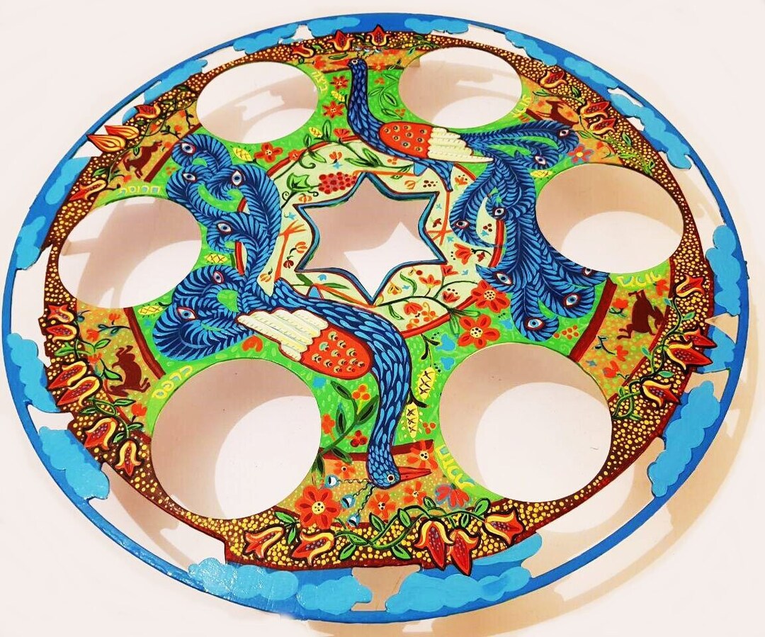 Passover Seder Plate Peacock 6, Metal Glass Passover Plate, Handpainted ...