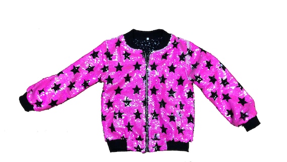Reversible Sequins Hot Pink Star Bomber Jacket Adult and | Etsy