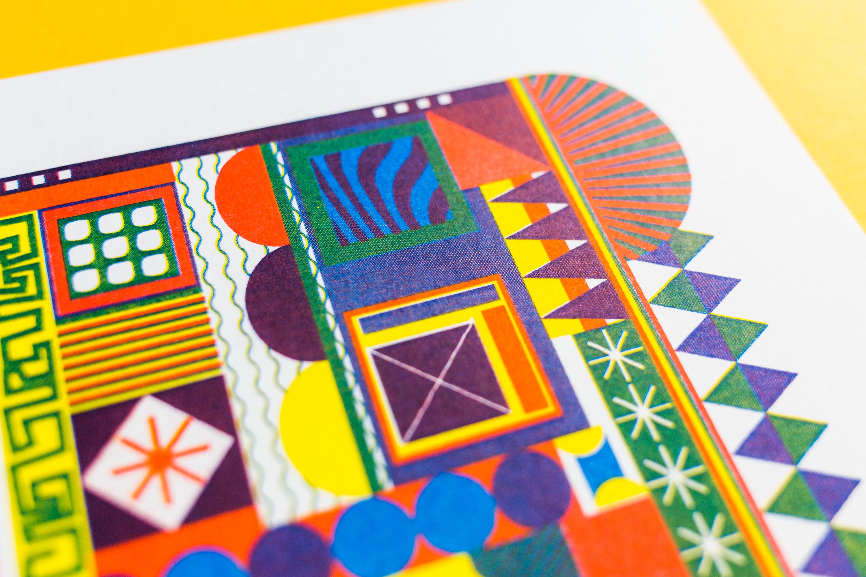 Risograph Print of Geometric Building Handmade Print A3 Yellow ...