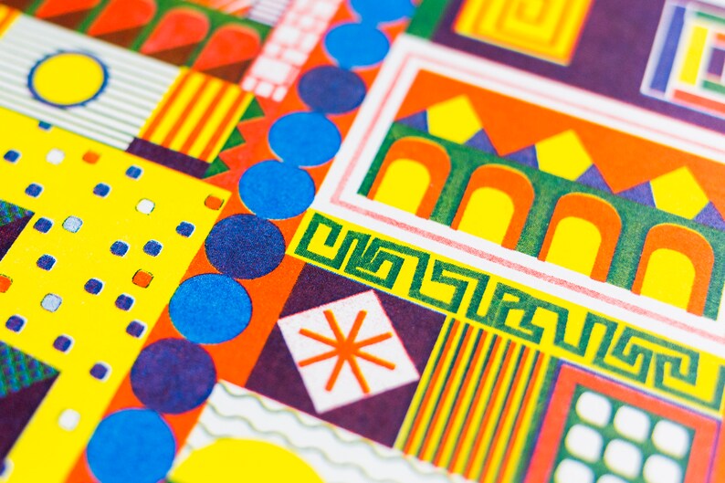 Risograph Print of Geometric Building Handmade Print A3 - Etsy