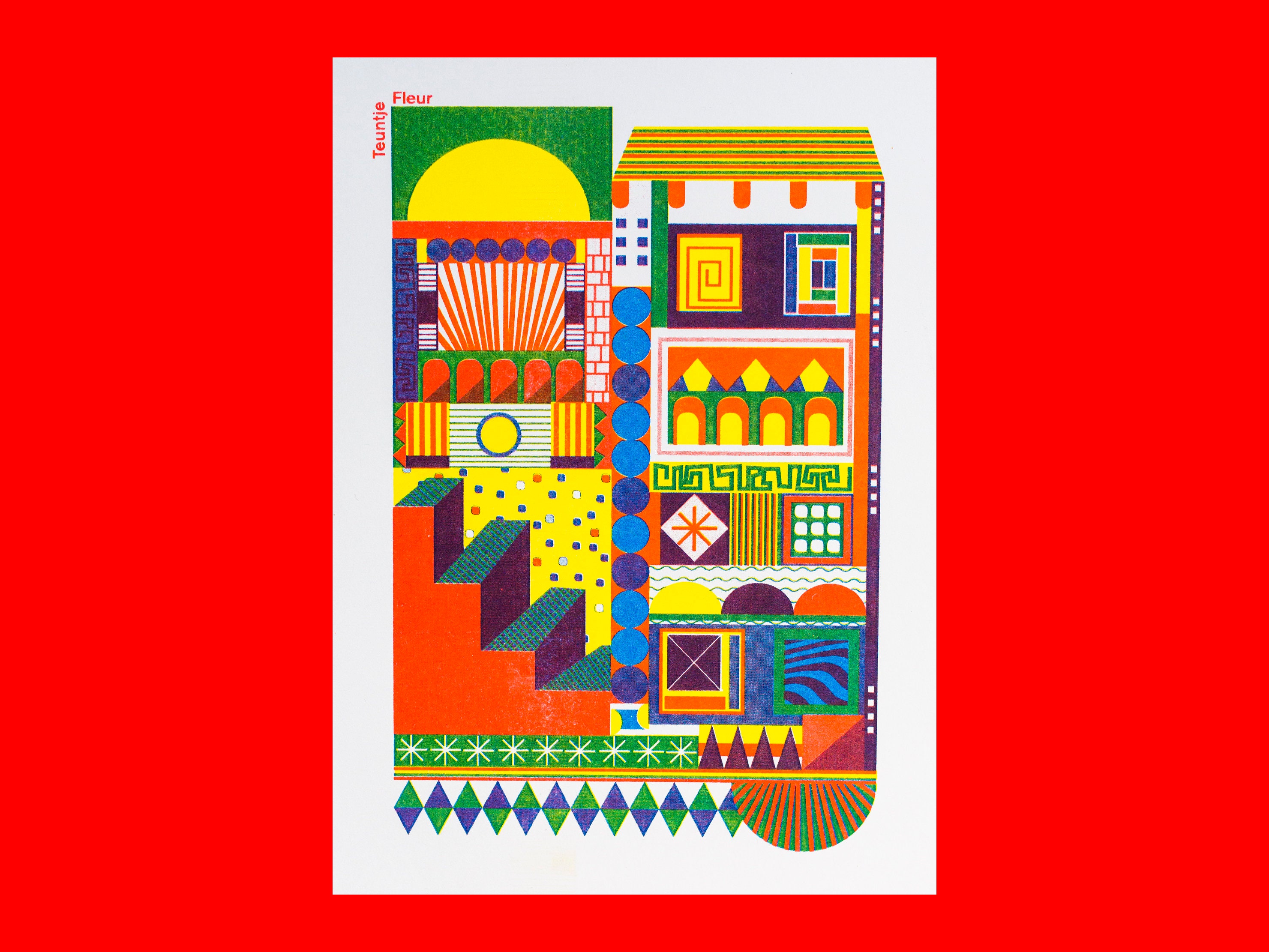 Risograph Print of Geometric Building Handmade Print A3 Yellow ...