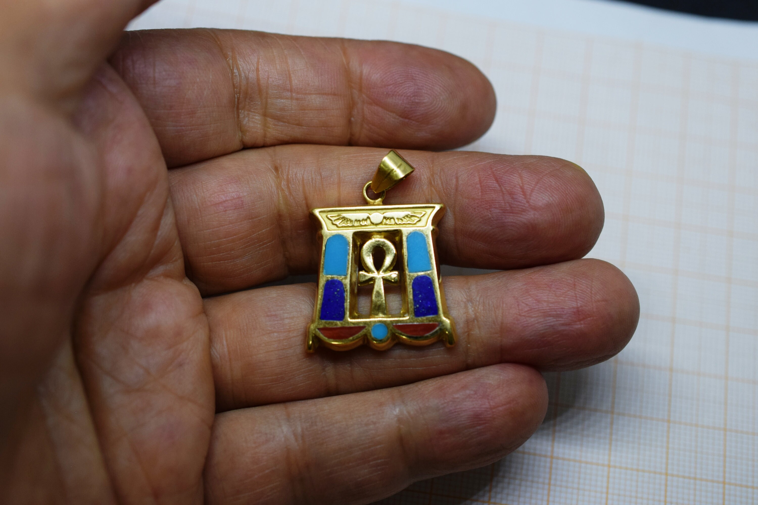 Egyptian Hallmark 18 K. Gold pendant Egypt Pharao Temple With | Etsy