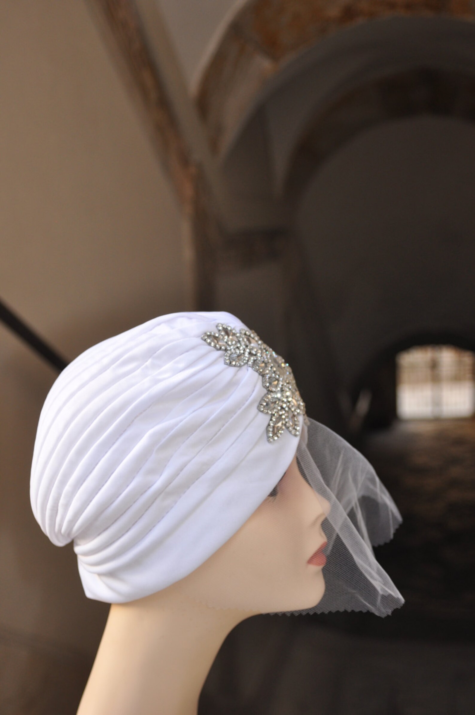 Vintage Style Bridal Turban With Gemstones and Small Veil - Etsy