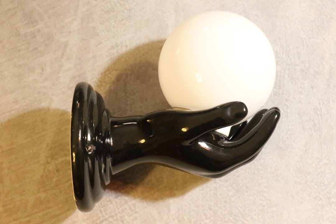 Ceramic Wall Lamp in the Shape of a Black Hand and White Globe - French ...