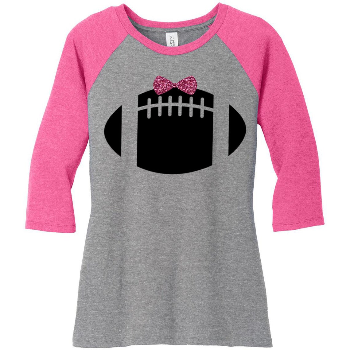 Football With Glitter Bow Sports Raglan 2 Tone 3/4 Sleeve - Etsy