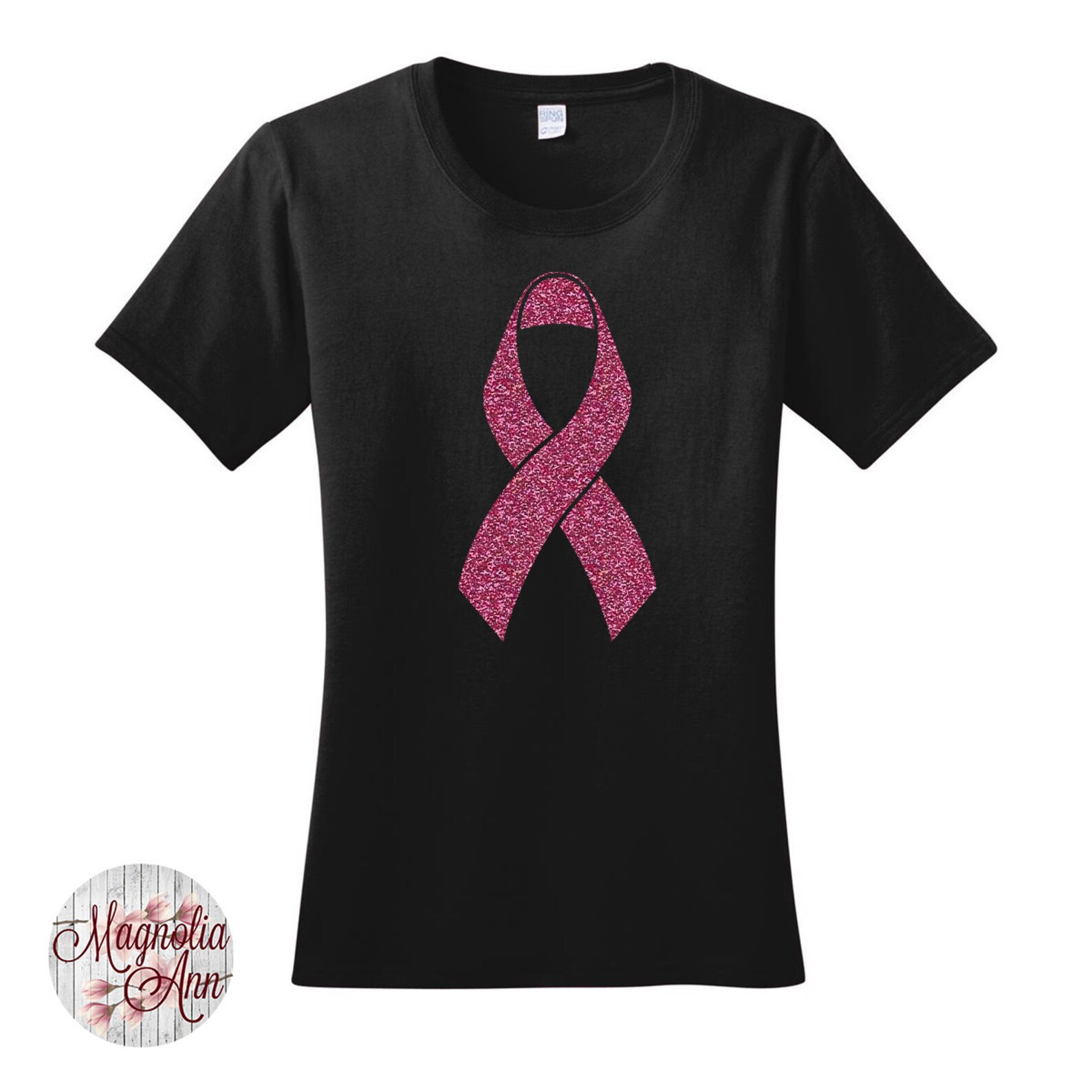 Pink Glitter Breast Cancer Ribbon Women's Graphic T-shirt in 7 ...