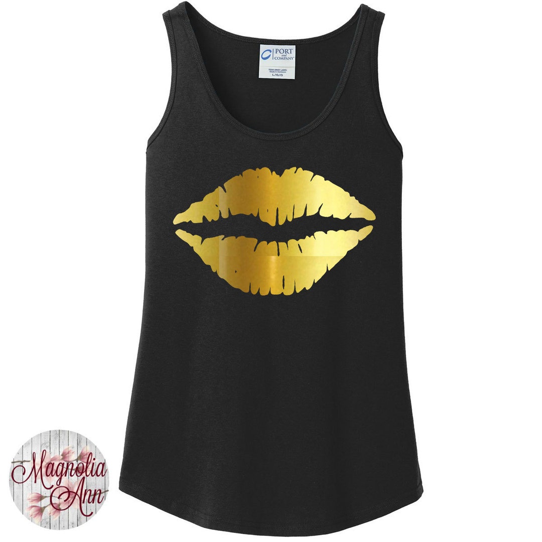 Gold Metallic Lips Women's Tank Top in 6 Colors, Sizes Small-4x, Plus ...